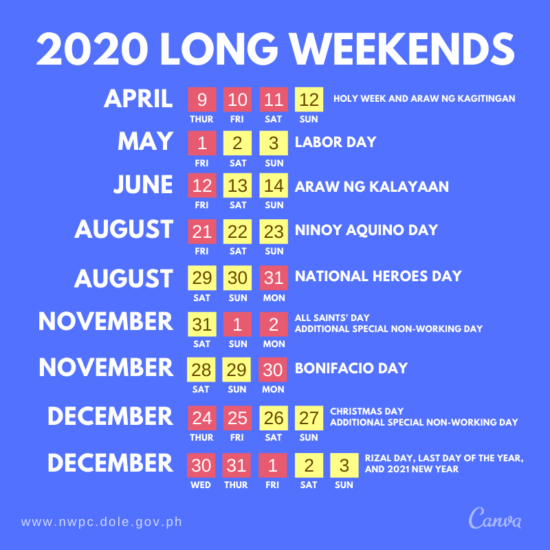 Here Is The Official List Of Philippine Holidays And Long Weekends 2020 Here Is The Official List Of Philippine Holidays And Long Weekends 2020